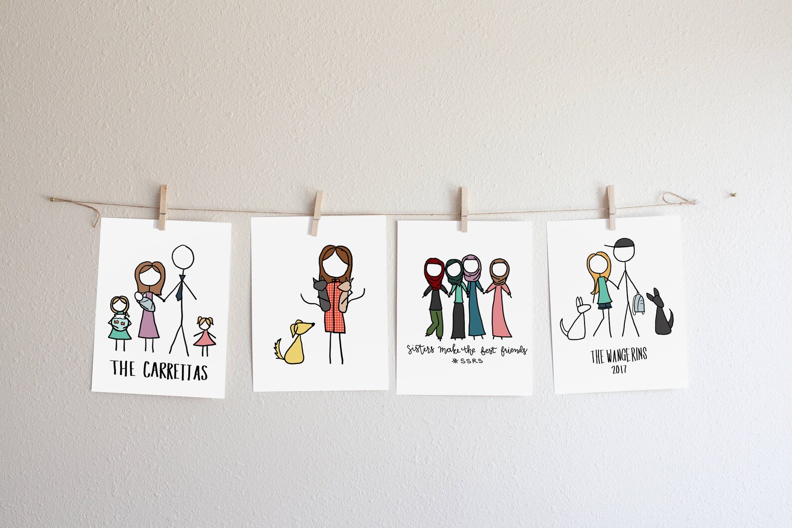 Custom Simple Stick Figure Family Portrait - Family Drawing/family ...