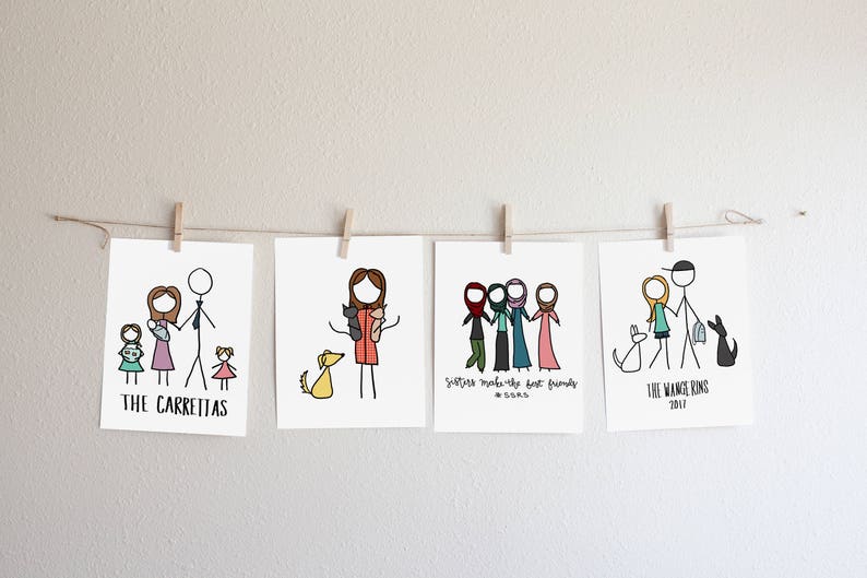 Custom Simple Stick Figure Family Portrait - Family Drawing/family ...