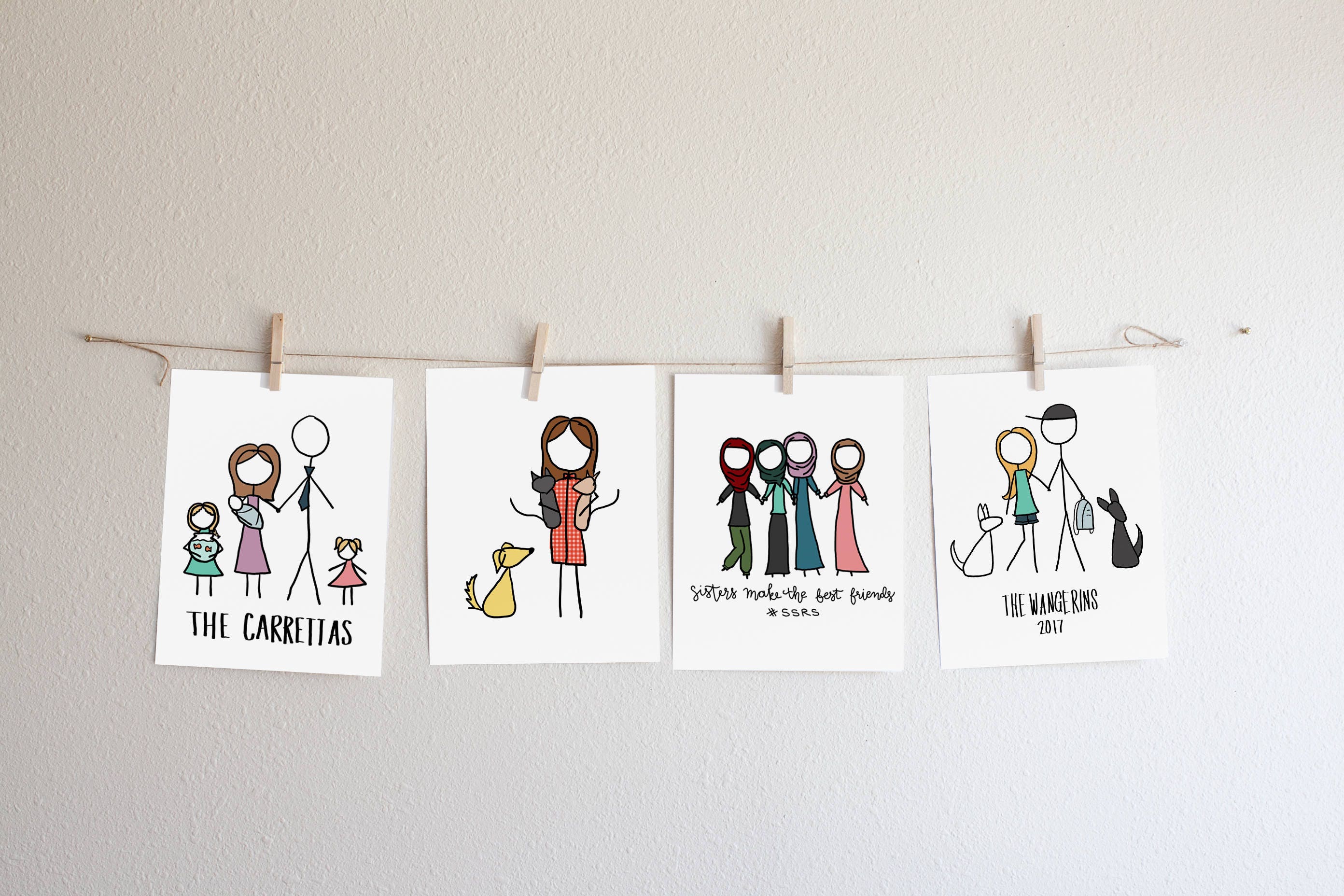 Custom Simple Stick Figure Family Portrait - Family Drawing/family ...
