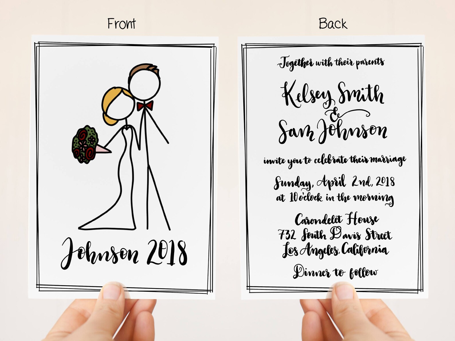 Custom Stick Figure Wedding Invitation With Envelopes - Etsy