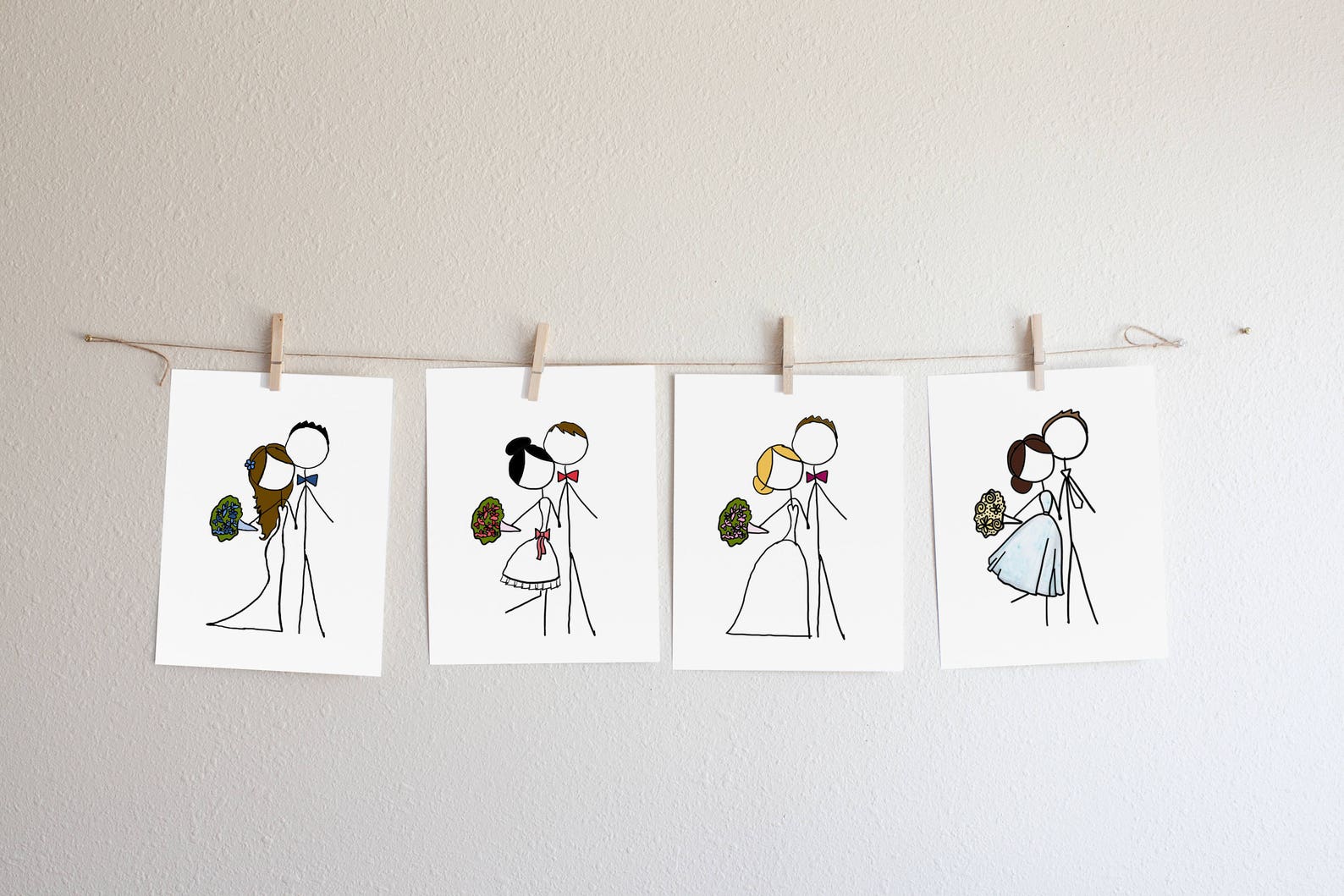 Custom Simple Stick Figure Wedding Portrait - Bride and Groom - Wedding ...
