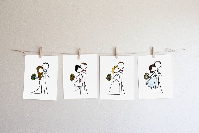 Custom Simple Stick Figure Wedding Portrait - Bride and Groom - Wedding ...