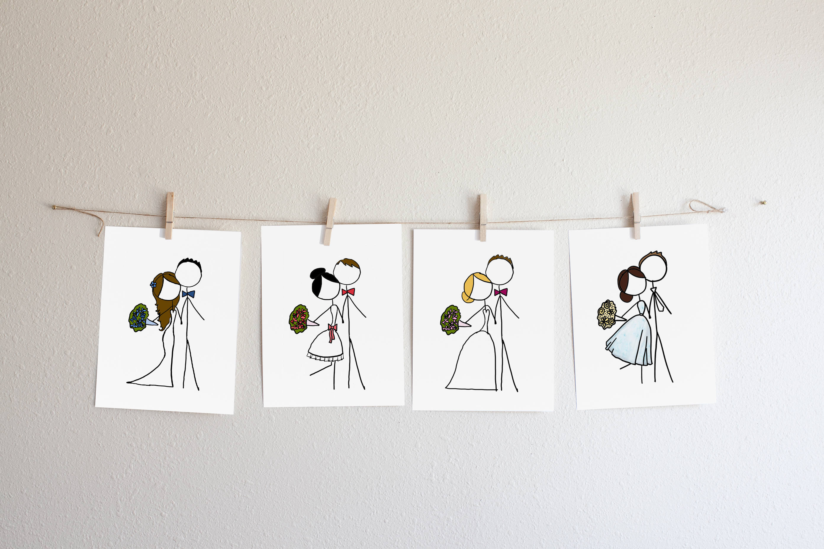 Custom Simple Stick Figure Wedding Portrait - Bride and Groom - Wedding ...