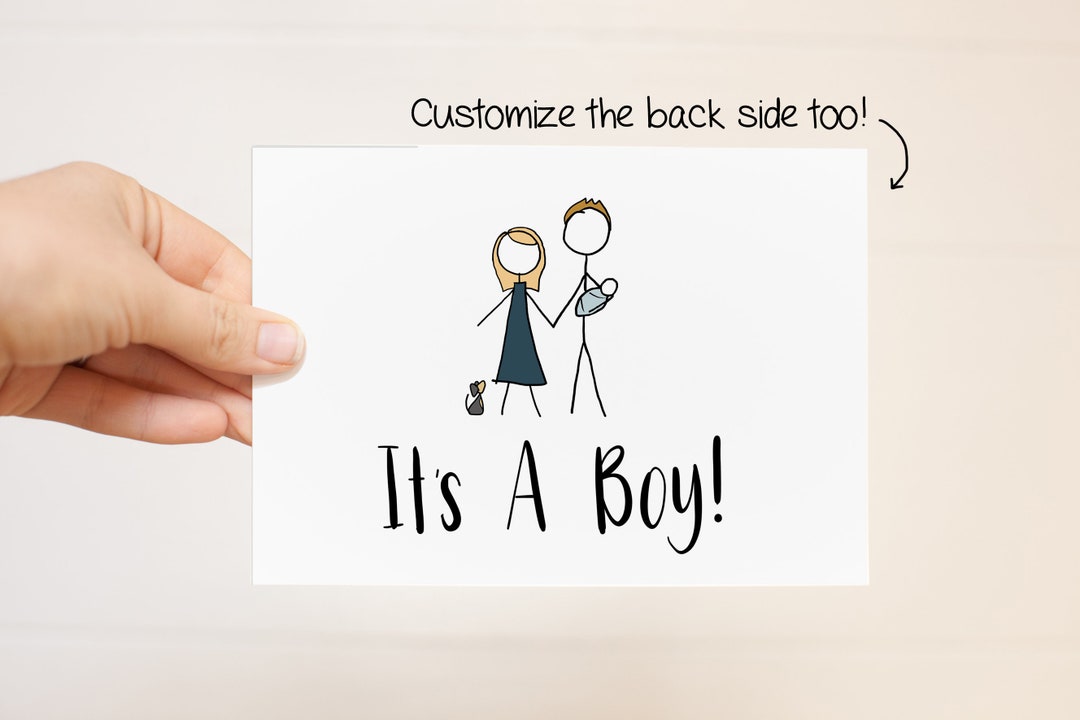 Custom Stick Figure Birth Announcement - Hand Drawn Portrait With ...
