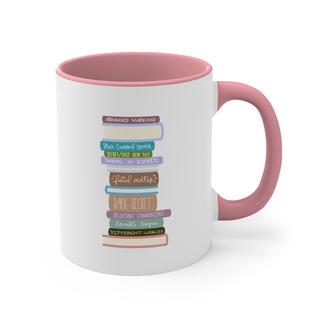 Romantasy Book Stack Color Pop Accent Coffee Mug Romance Readers Smut ...