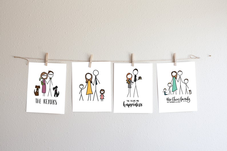 Custom Simple Stick Figure Family Portrait - Family Drawing/family ...