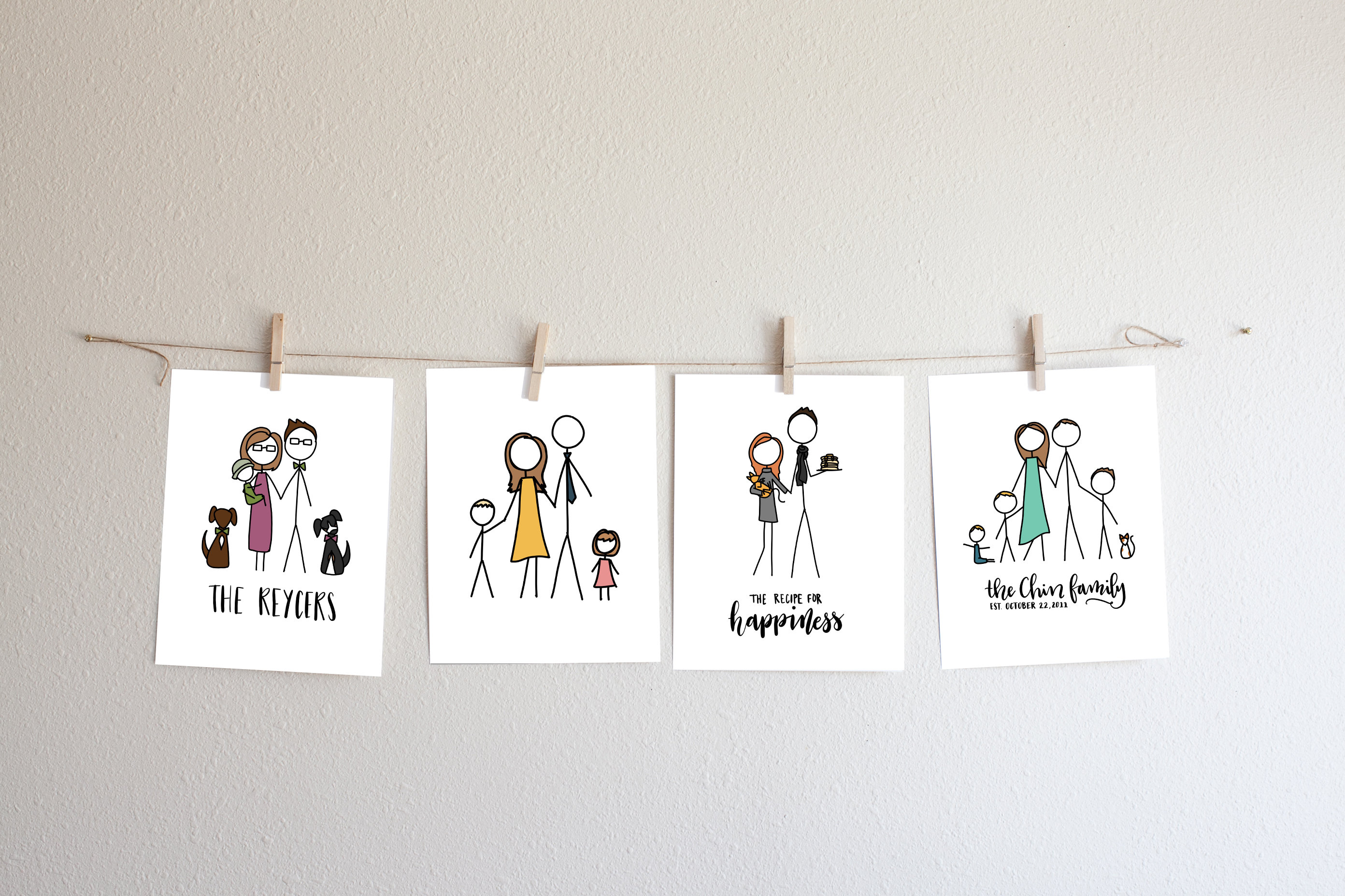 Custom Simple Stick Figure Family Portrait - Family Drawing/family ...