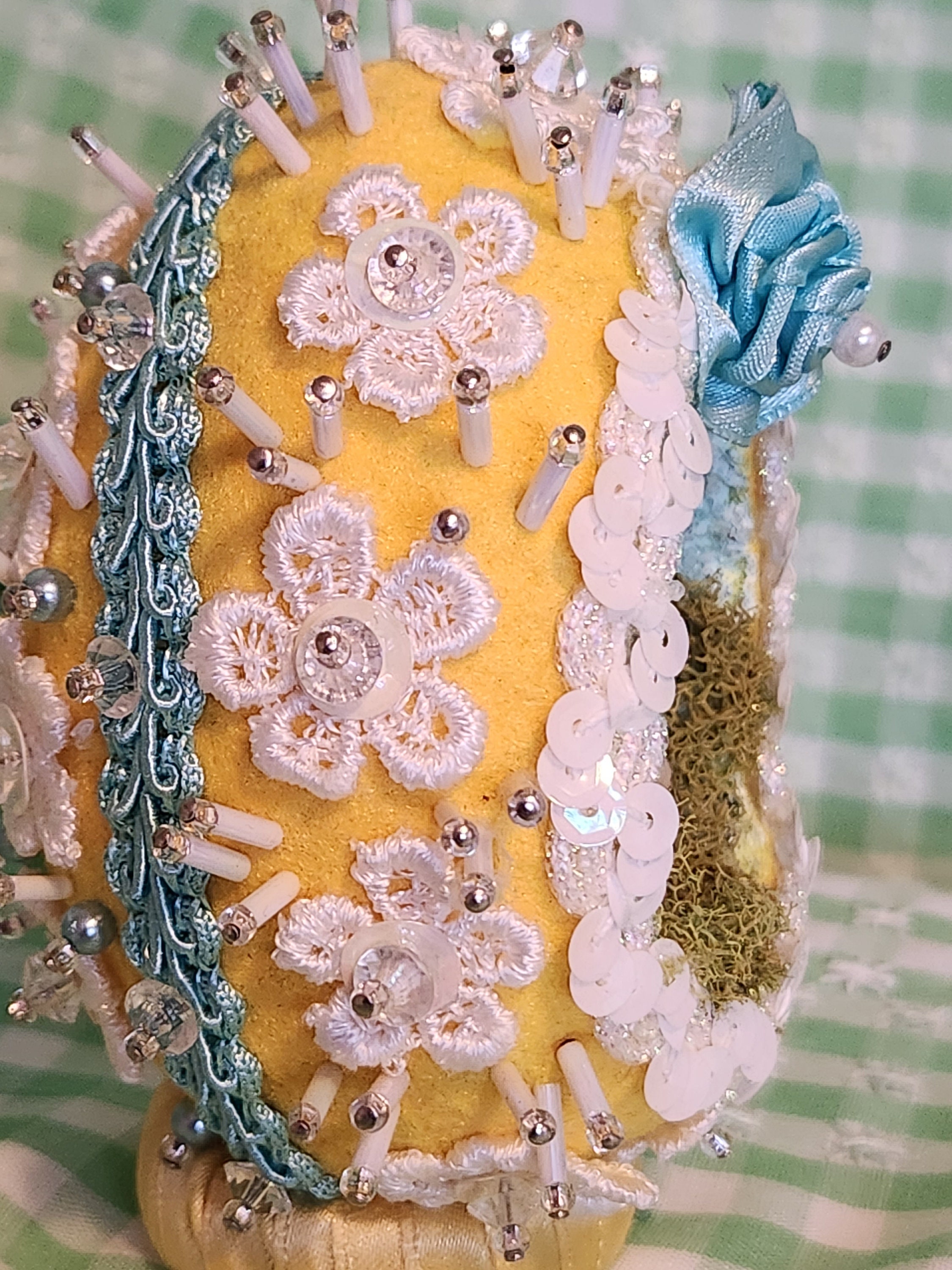 Handcrafted OOAK Vintage Inspired Yellow Flocked Easter Egg Vintage ...