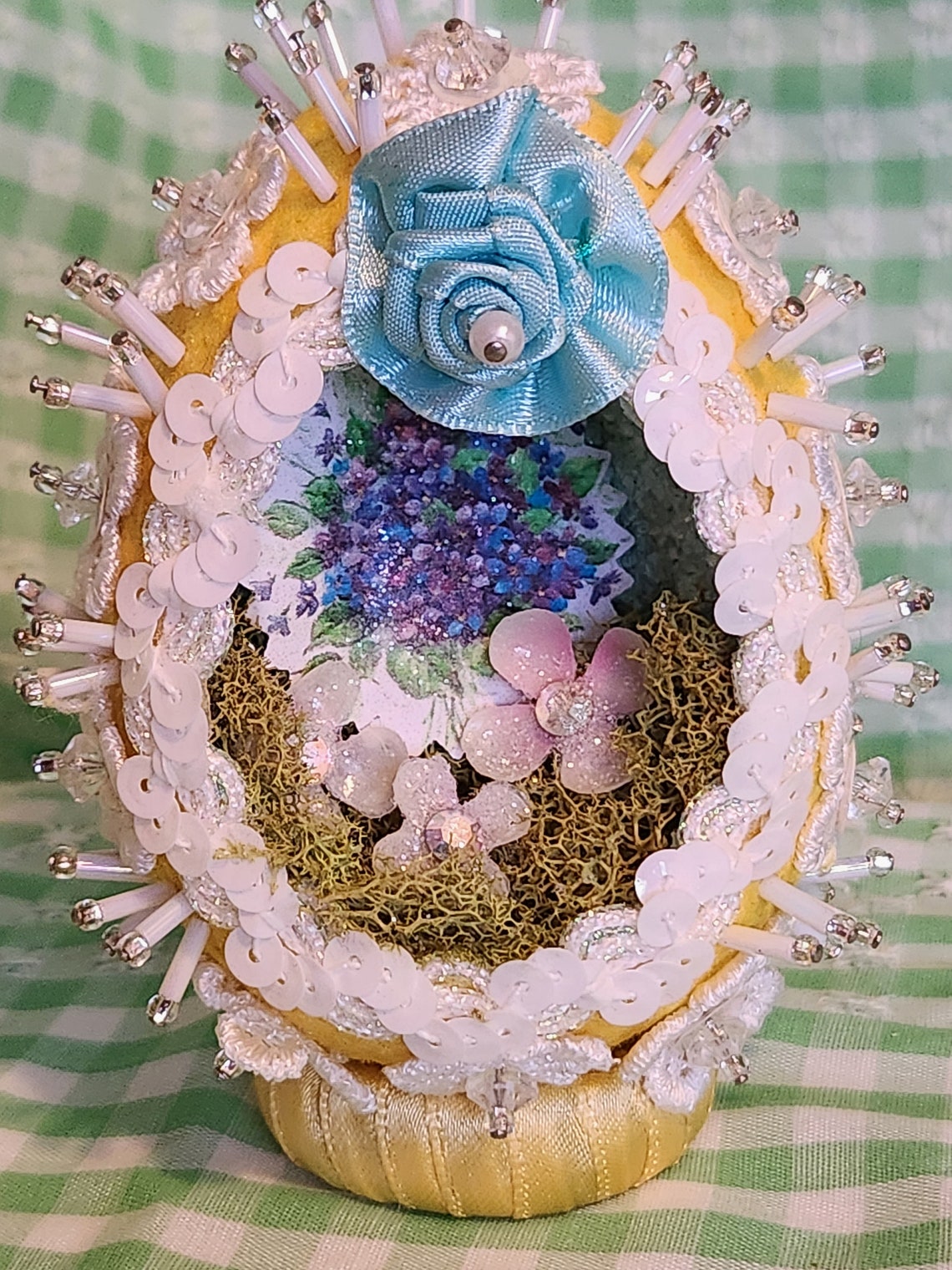 Handcrafted OOAK Vintage Inspired Yellow Flocked Easter Egg Vintage ...
