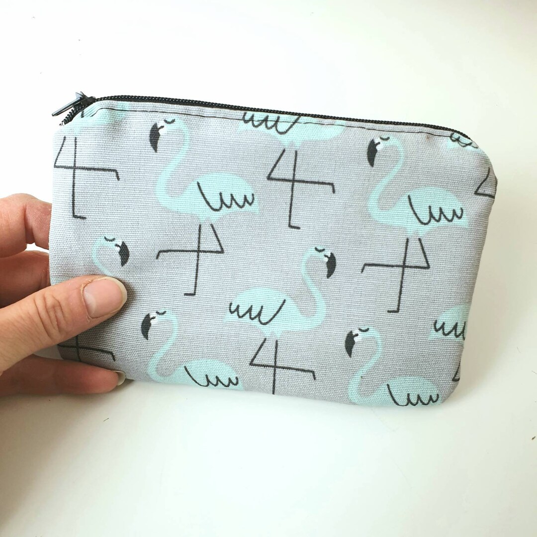 Flamingo Pouch, Small Pouch With Zipper, Gray Green Zipper Pouch ...