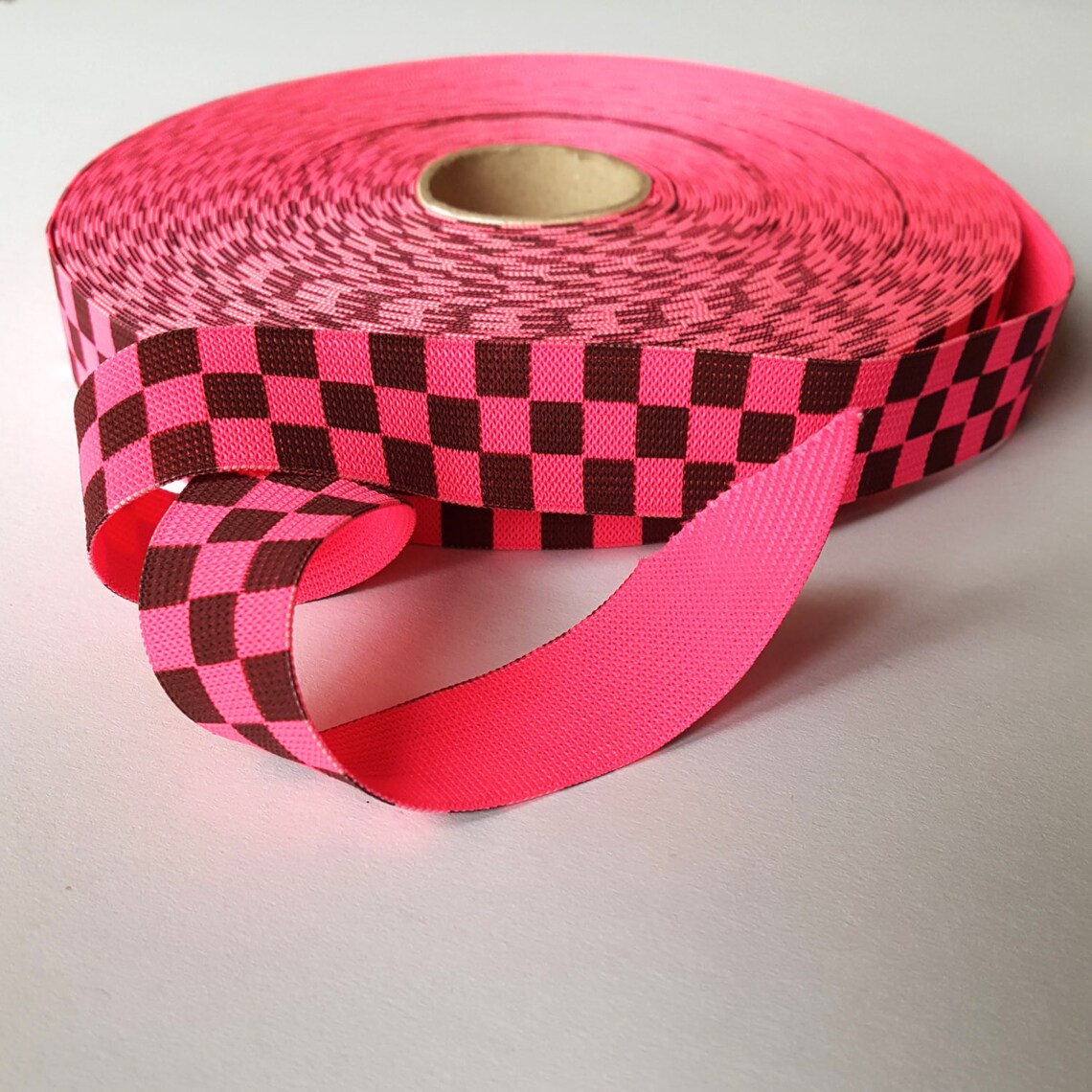 2 Yard 1 Inch Elastic Band Pink and Black Checkered Flag - Etsy