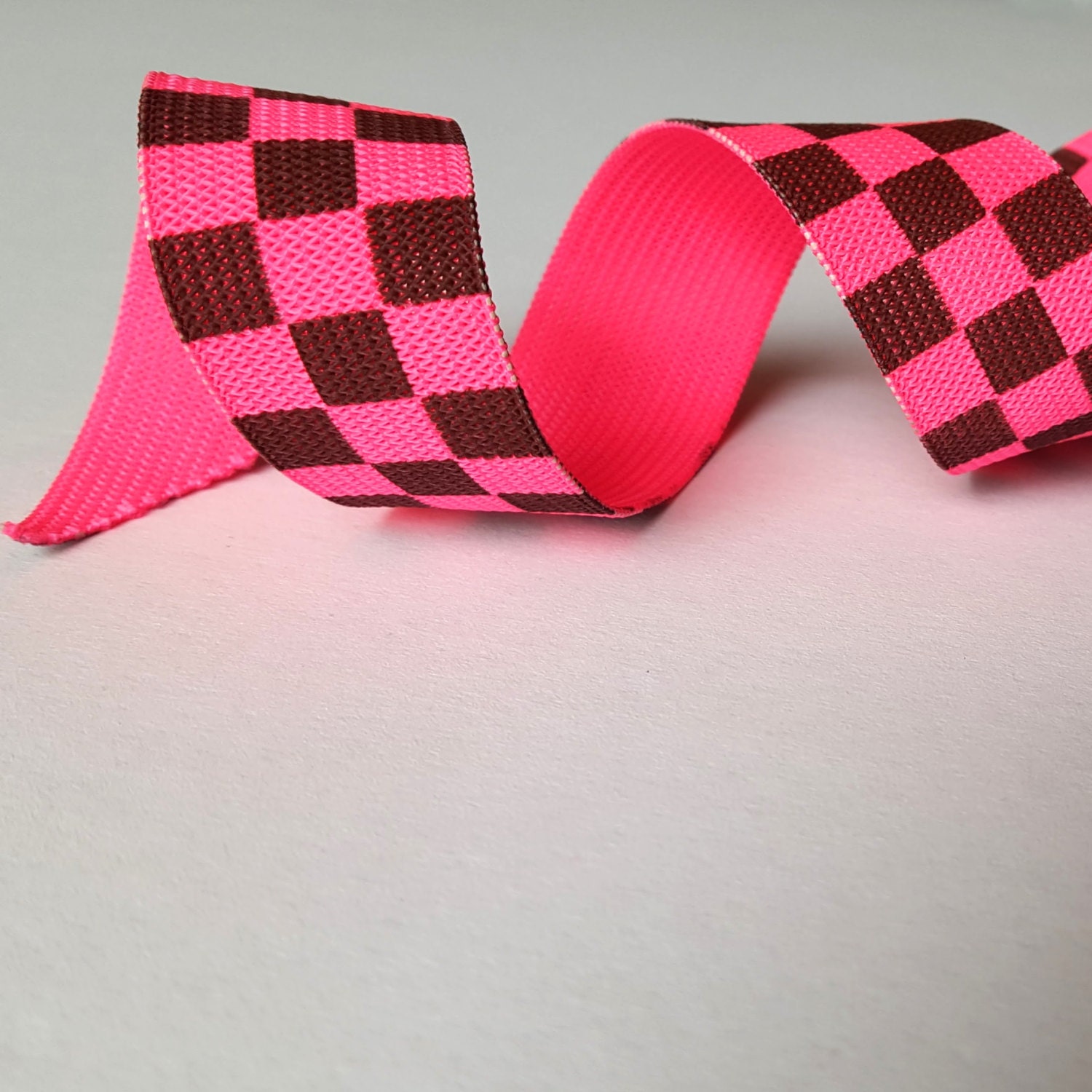 2 Yard 1 Inch Elastic Band Pink and Black Checkered Flag - Etsy