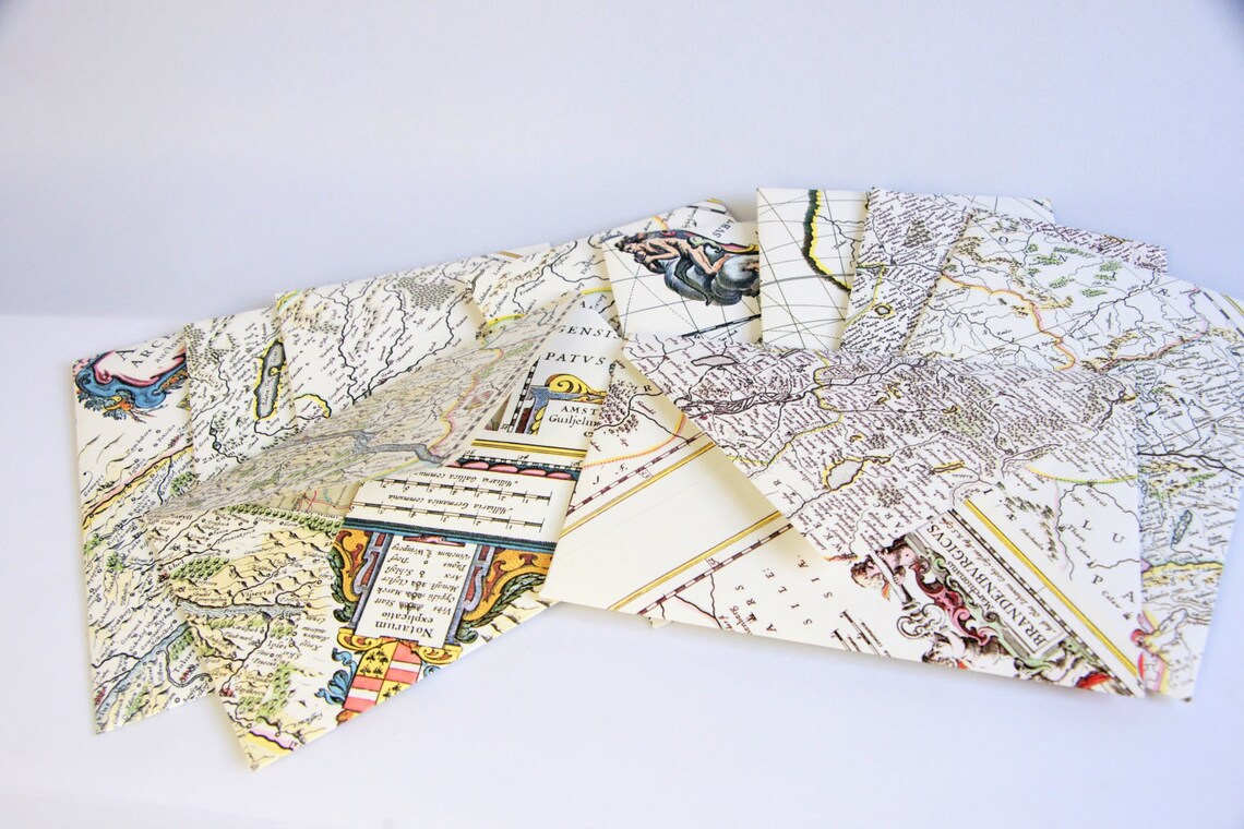 Set of 10 World Map Envelopes, Wedding Invitation, Greeting Card, Joan ...