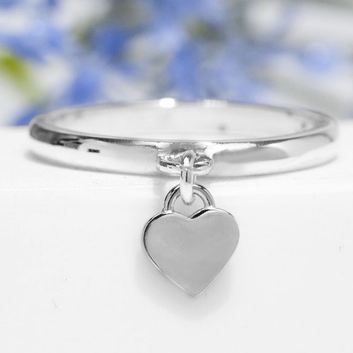 CZ Heart Dangle Ring Tiny Heart Charm Tiny Heart Dangle | Etsy