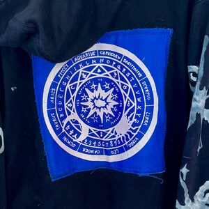 Zodiac Sew on Patch 8x8 in White Ink/blue Fabric Oracle Pentacle Astrology Witchy Punk Back ...