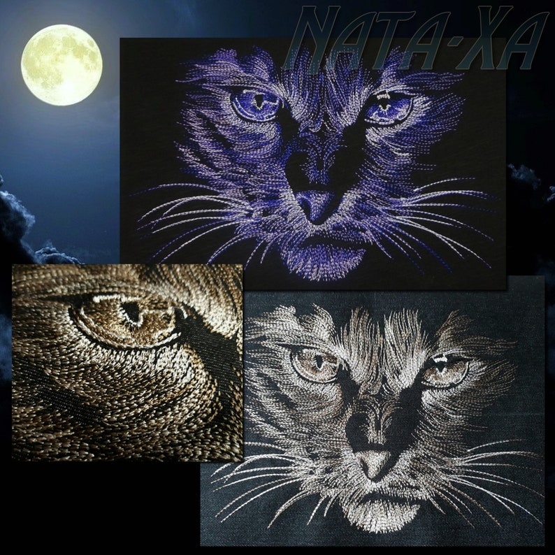 In The Night... Cat. Machine embroidery designs. | Etsy