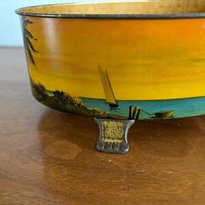 Vintage Tin Footed Dish Antique Oblong Metal Centerpiece Palm Trees ...