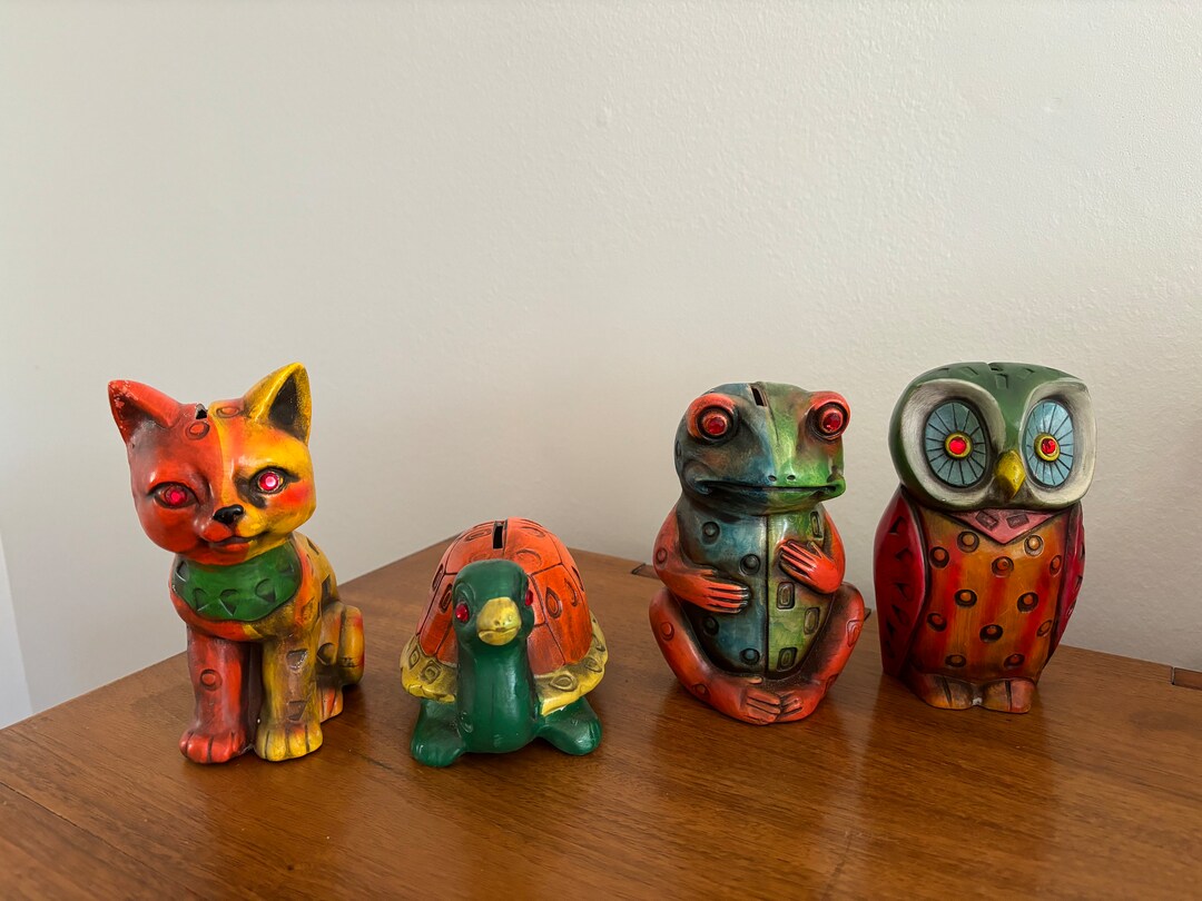 Vintage 70's Piggy Banks Owl Cat Frog Turtle - Etsy