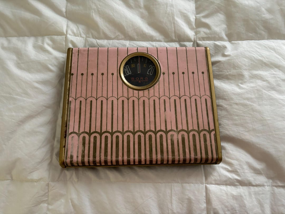 Vintage Bathroom Scale Mid Century Atomic Abstract Pink & Gold Borg ...