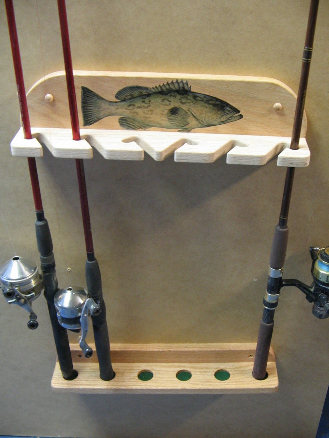 Oak Wall Mount Fishing Rod Rack - Etsy