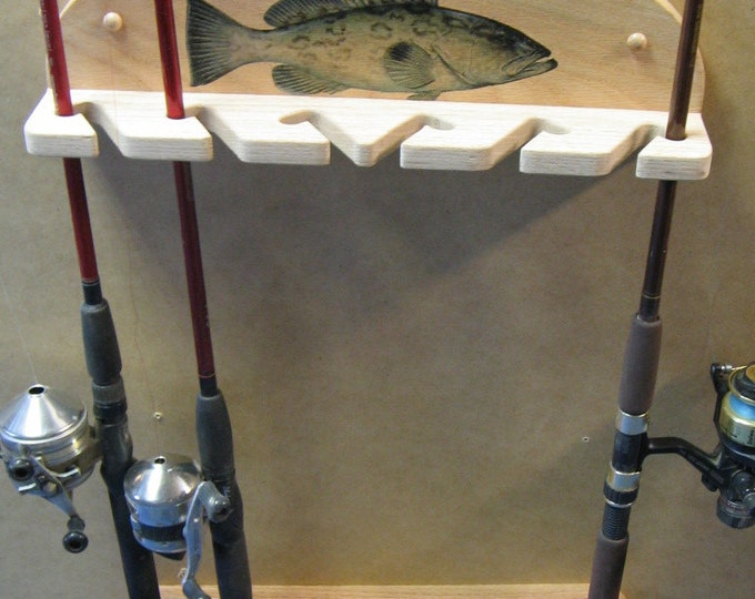 Oak Wall Mount Fishing Rod Rack - Etsy