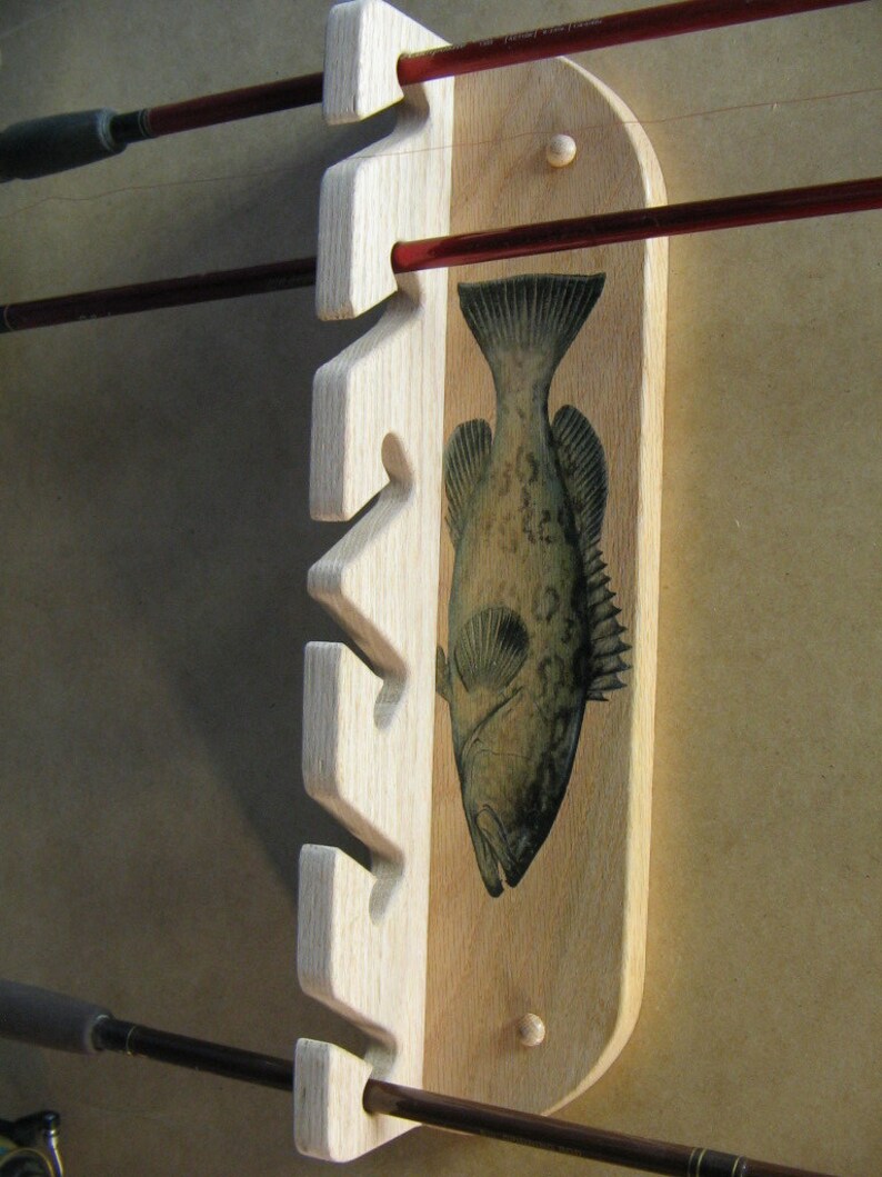 Oak Wall Mount Fishing Rod Rack | Etsy Canada