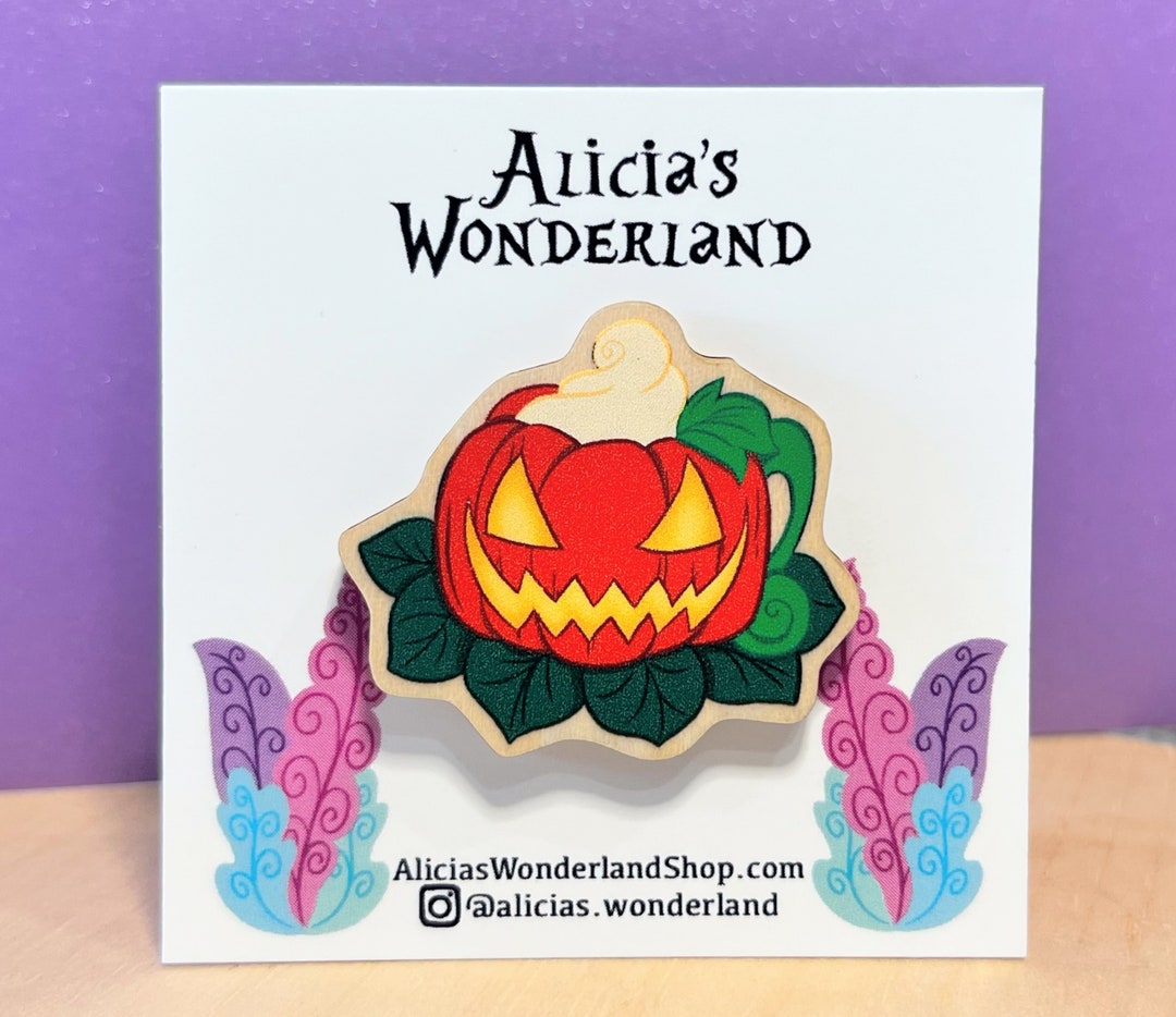 Pumpkin Mug Wood Pin Spooky Pin Halloween Gifts Spooky Gifts Spooky ...