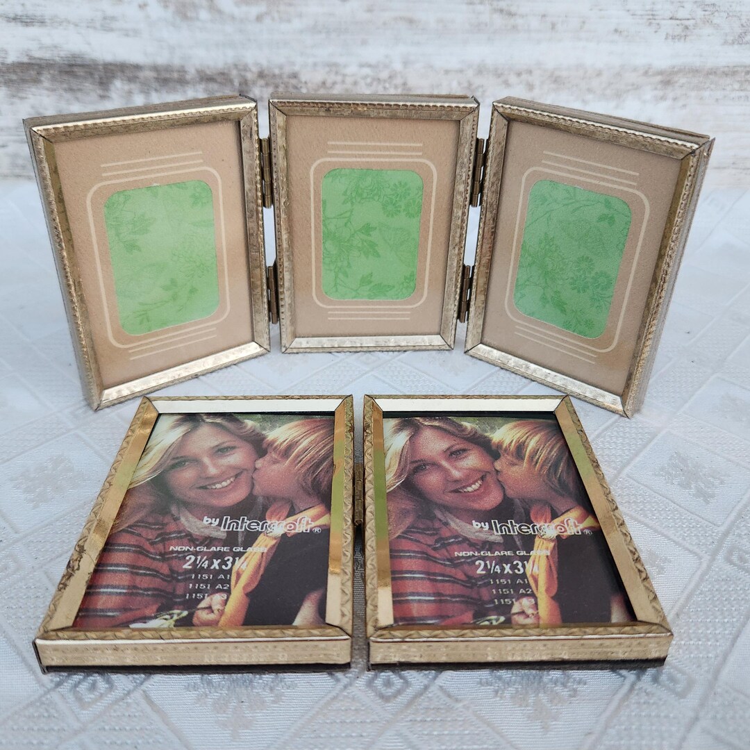 Triple and Double Hinged Wallet Picture Frames, Gold Tone With Glass by ...