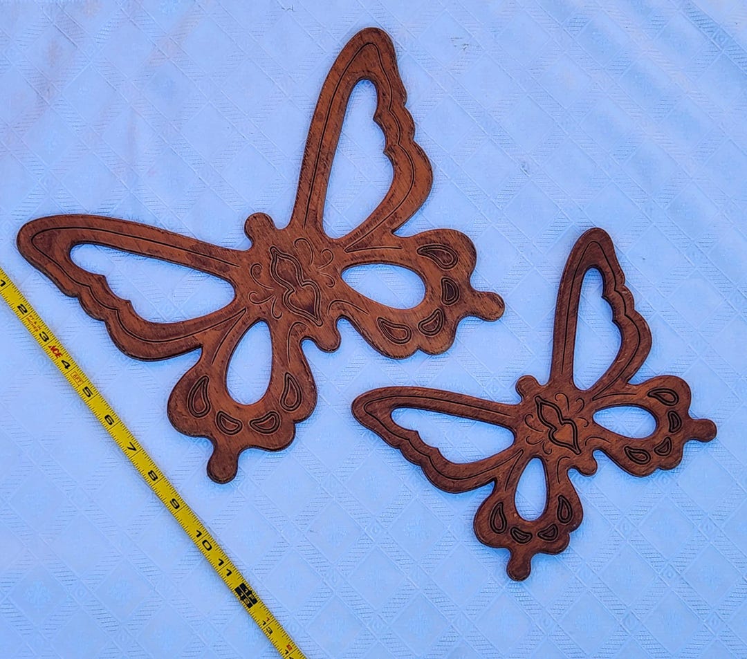Vintage HOMCO Butterfly Butterflies Wall Decor, Set of 2 Wood Laser ...