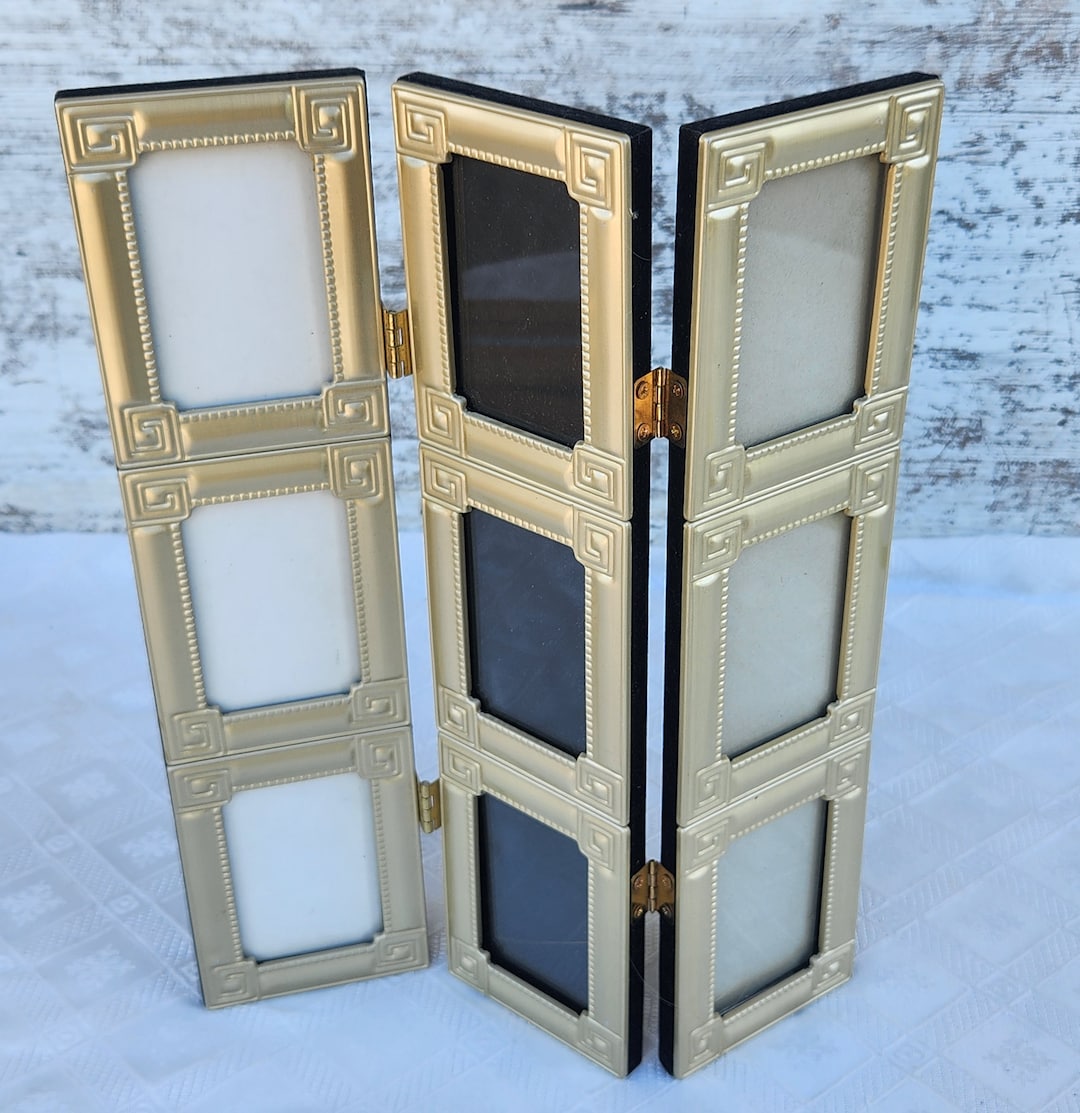 Tri-fold Hinged Collage Picture Photo Frame, Fits 9 Wallet Sized ...