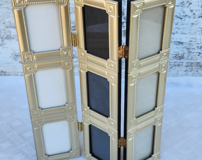 Tri-fold Hinged Collage Picture Photo Frame, Fits 9 Wallet Sized ...