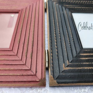 Unique Wooden Hinged Picture Frame, Black Burgundy Cream With Glass ...
