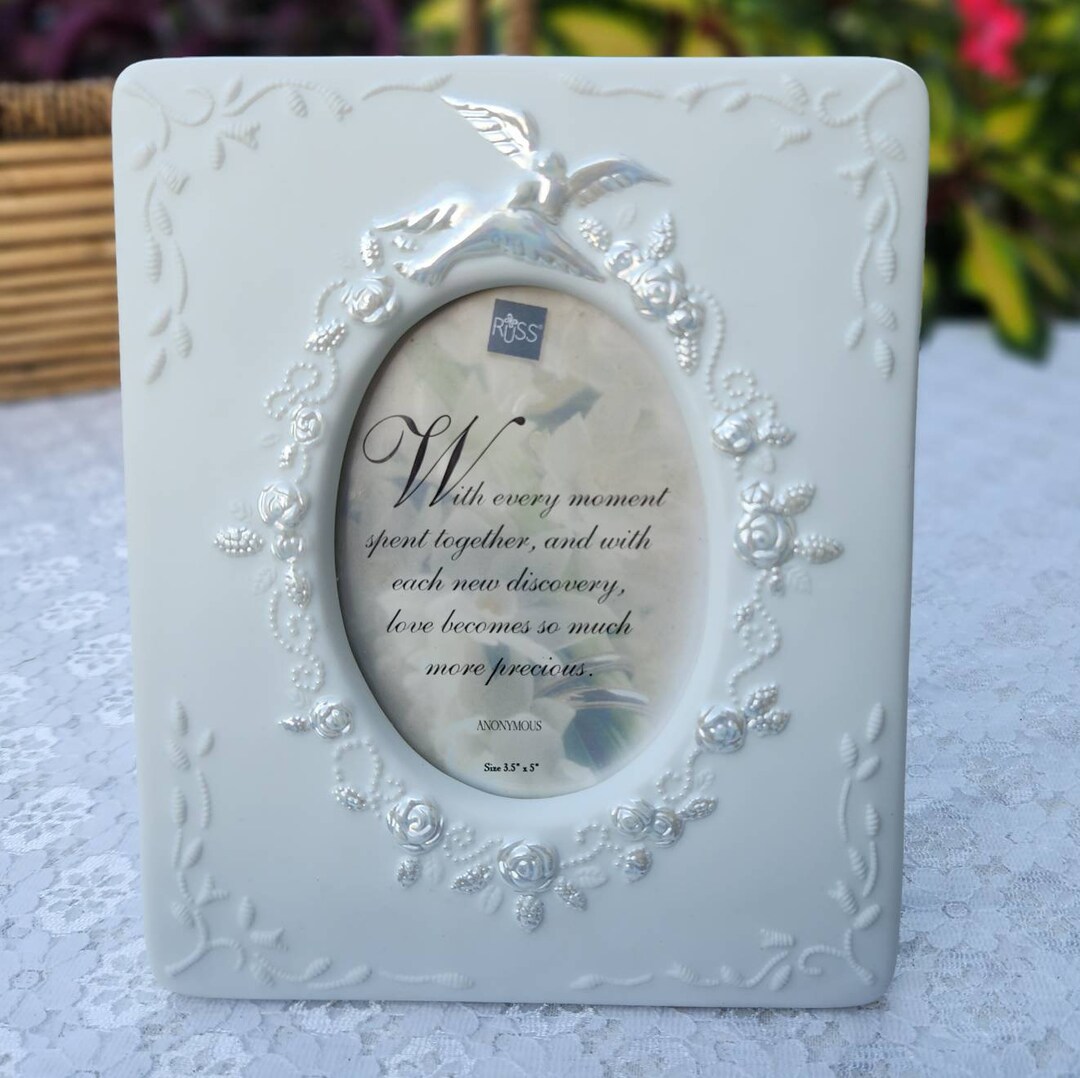 White Picture Frame Roses Anniversary Wedding Doves Ceramic by Russ for ...