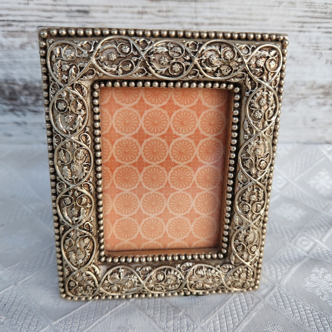 Filigree Gold Tone Small Wallet Desk Frame, Dainty Vintage Ornate for 2 ...