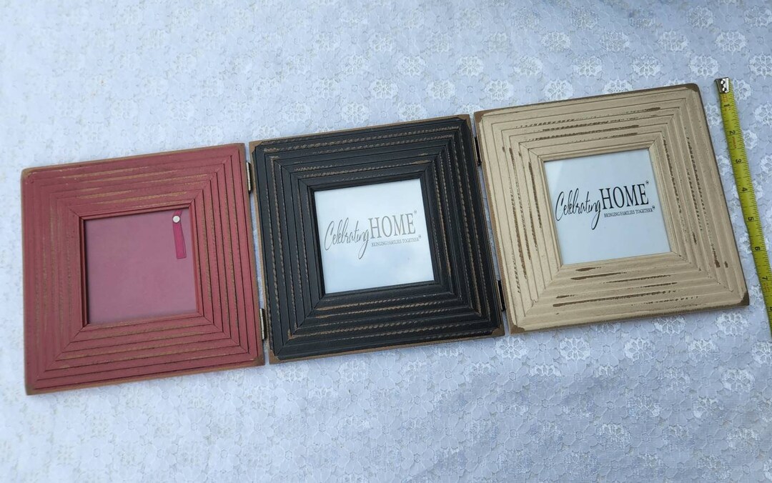 Unique Wooden Hinged Picture Frame, Black Burgundy Cream With Glass ...