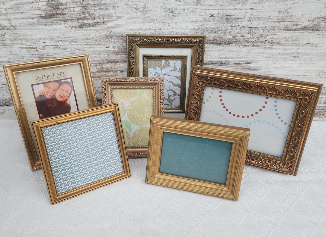 Vintage Gold Wooden Picture Frames, Set of 6, Ornate and Simple Mixed ...