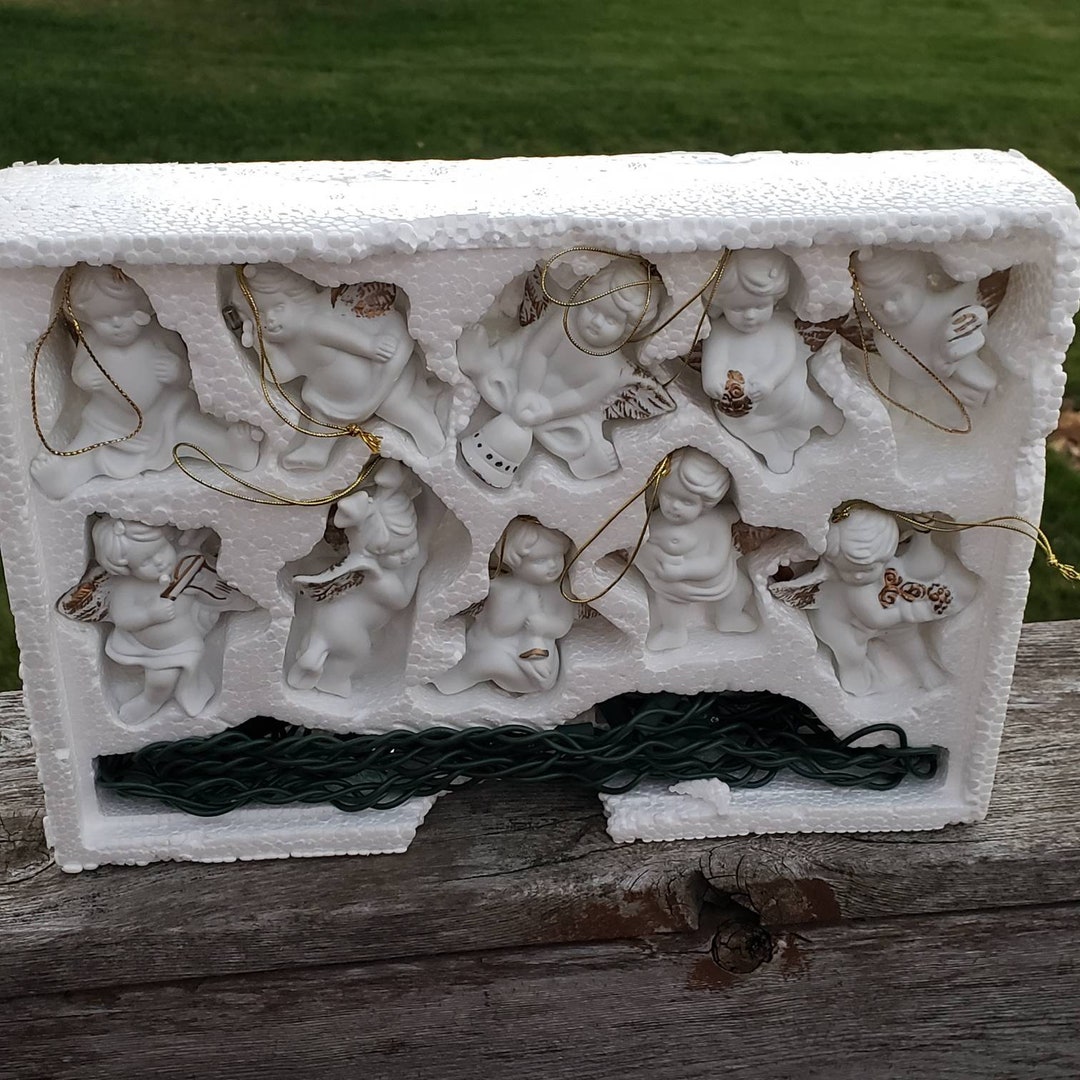 Porcelain Lighted Cherub Angel String Lights, 10 Christmas Decoration ...