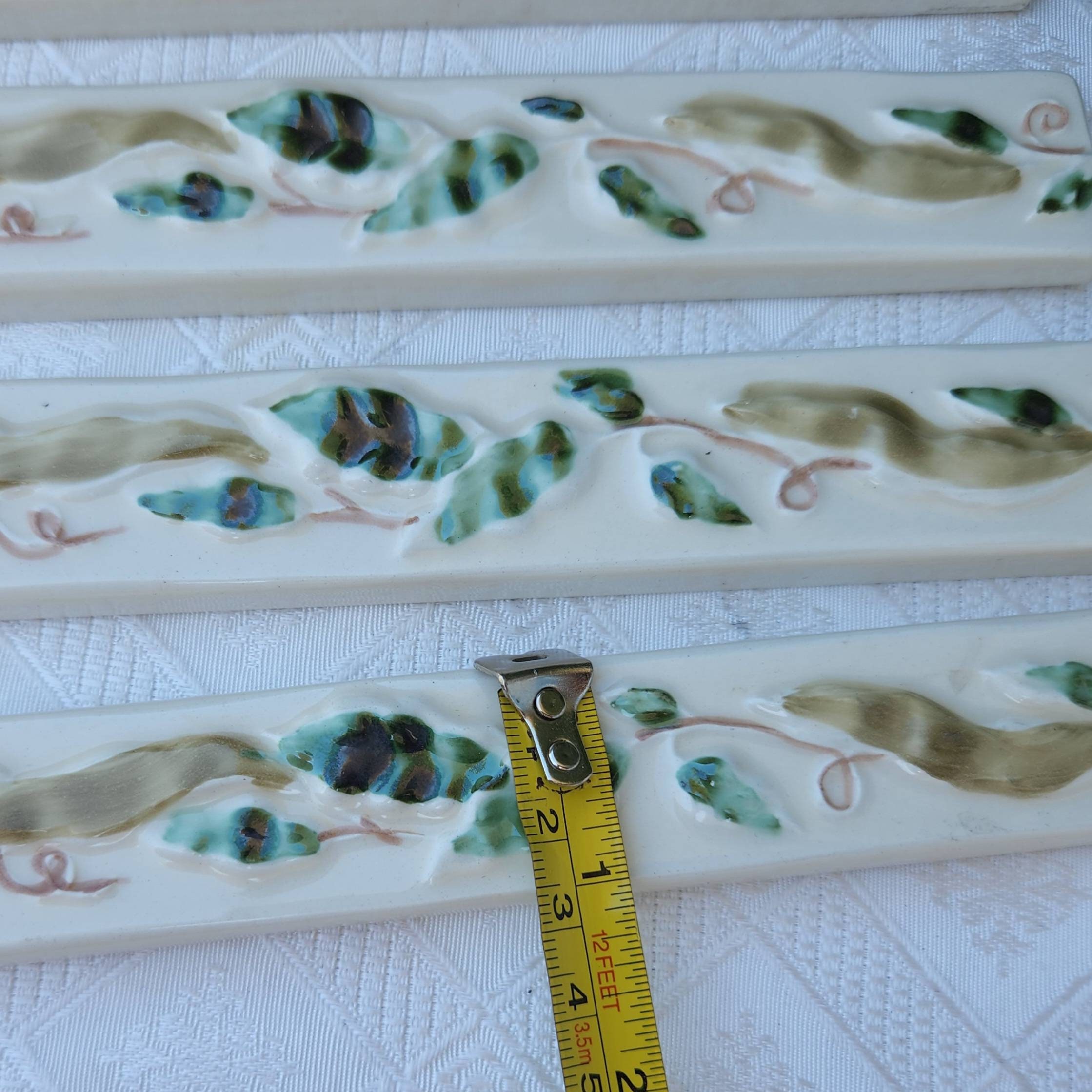 Ceramic Tiles Strips Floral Vines Cream Ivory Green Colors - Etsy