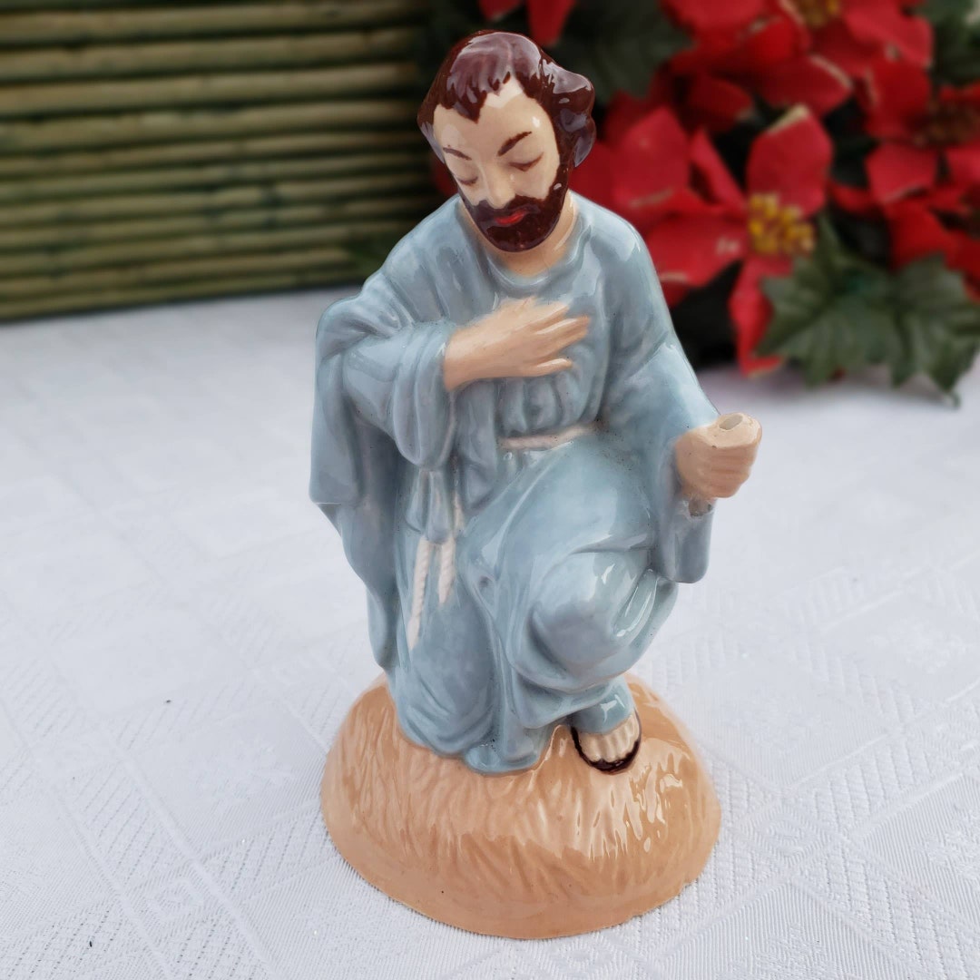 Joseph WITH Staff Nativity Figurine Replacement, Porcelain Ceramic ...
