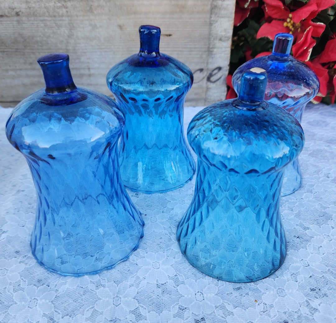 Four Mismatched Pretty Blue Peg Glass Votive Cups Tall for Sconces or ...