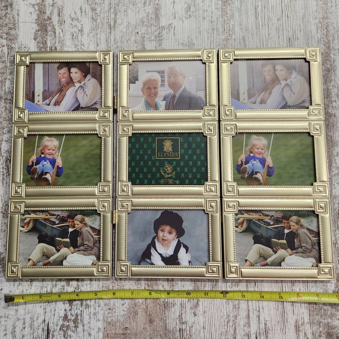 Tri Fold Hinged Picture Photo Frame, Light Gold Tone, Fits Nine 3.5 X 5 ...