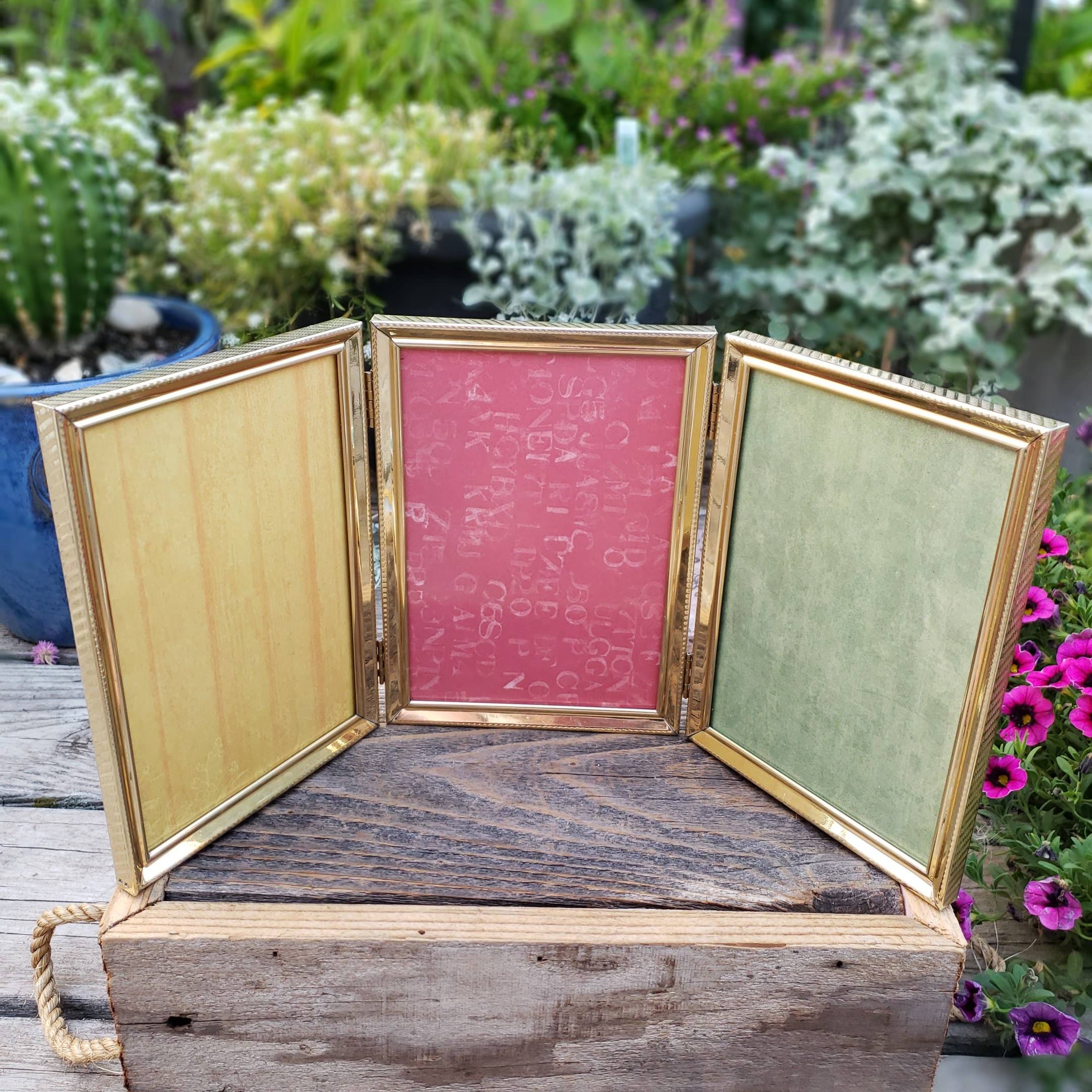Triple Tri-Fold Hinged Picture Frame Gold Tone Photo Frame | Etsy