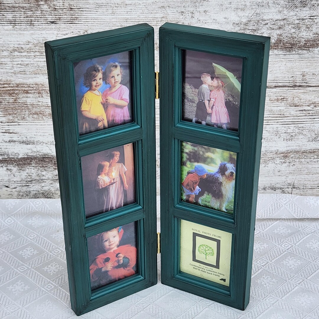 Hinged Collage Wallet Frame With Glass for 6 Photos Green Tabletop by ...