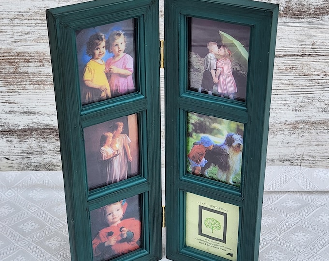 Hinged Collage Wallet Frame With Glass for 6 Photos Green Tabletop by ...