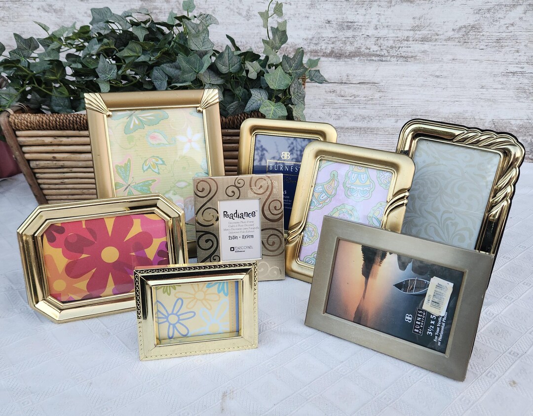 Set of 8 Brass Gold Picture Frames With Glass for Wallet, 3x5, 4x6 and ...