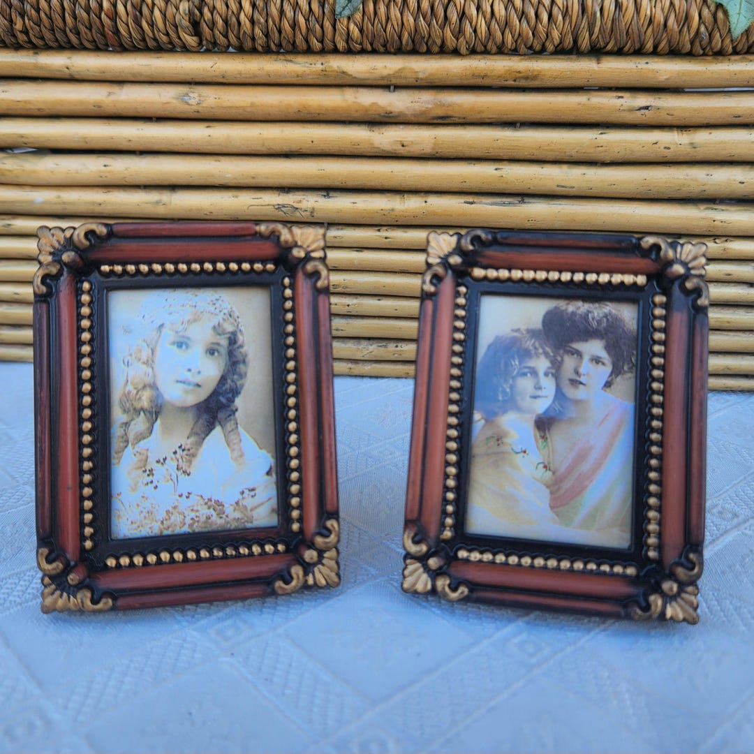 Two Mini Ornate Plastic Desk Frames, Glass Covered, Brown, Black and ...