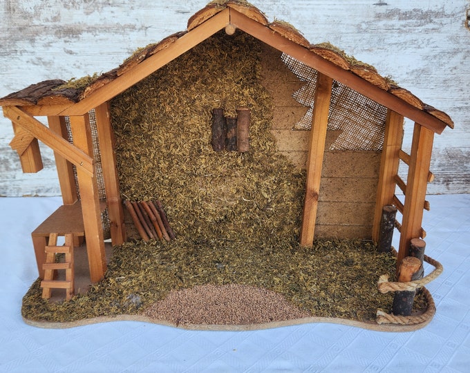 Large Rustic Wooden Nativity Christmas Stable, 21 X 14 1/4 X 8 Inches ...