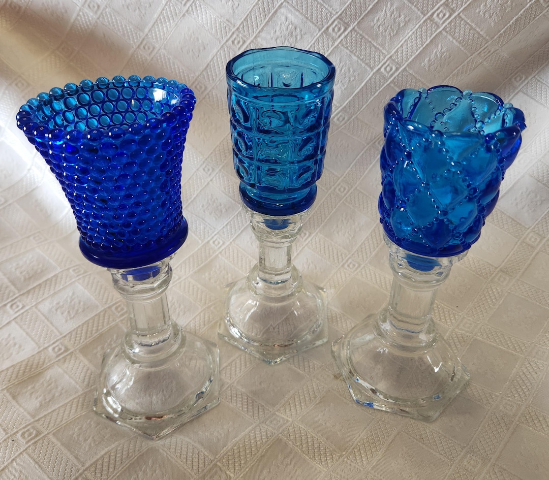 Set of Blue Peg Votive Cups With Three Different Shades Styles of Short ...