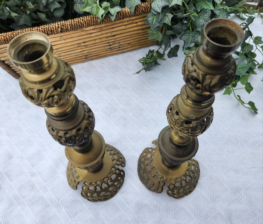 Ornate Brass Lamp Bases, Can Use as Candlesticks Home Accents, Set of ...