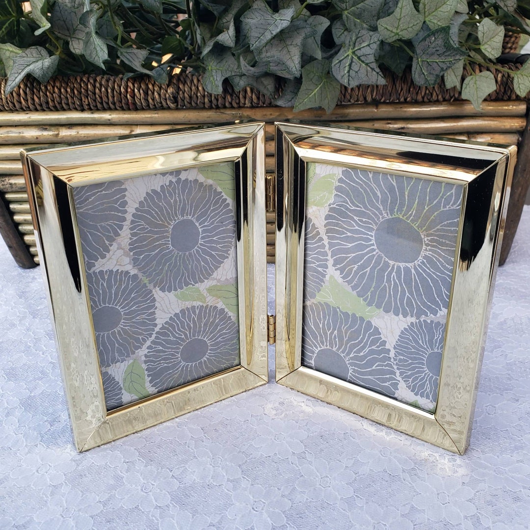 Gold Solid Brass Double Hinged Picture Frame With Glass for - Etsy